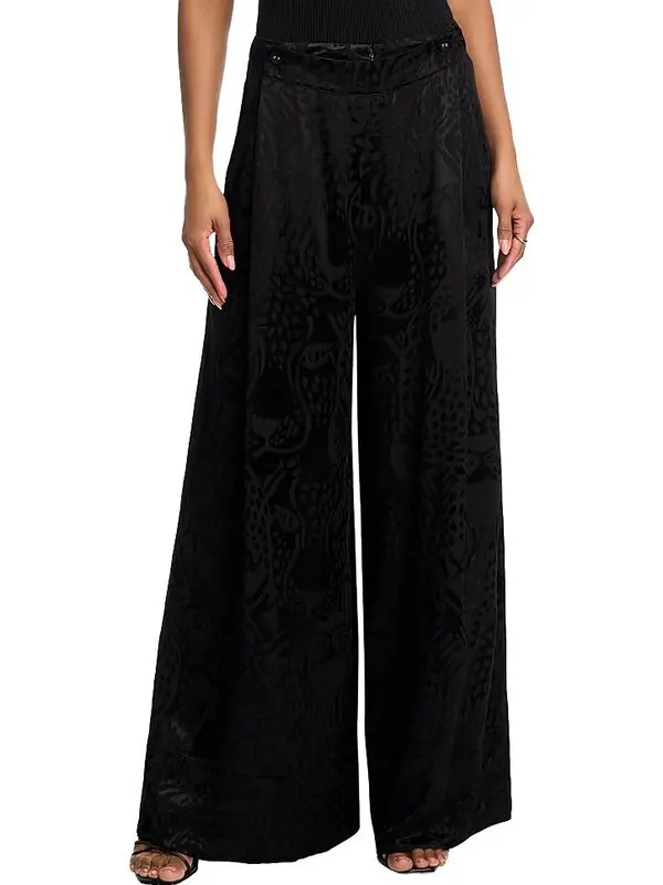 Farm Rio Leopard Jacquard Wide-leg Trousers - Black