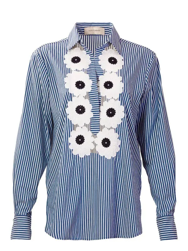 Silvia Tcherassi Karole Floral-embellished Cotton Shirt - Stripe