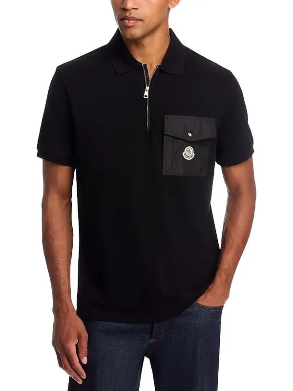 Moncler Quarter Zip Pocket Polo Shirt - Black