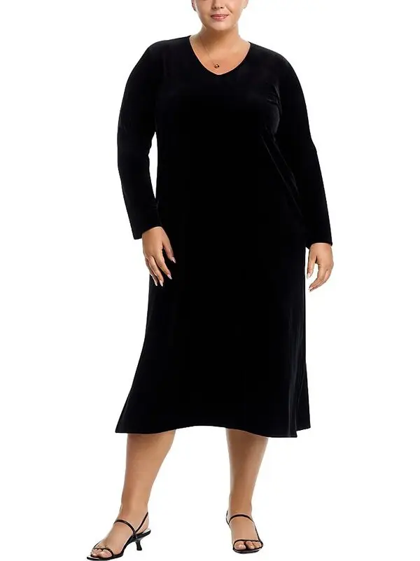 Caroline Rose V-neck Long-sleeve Dress - Black