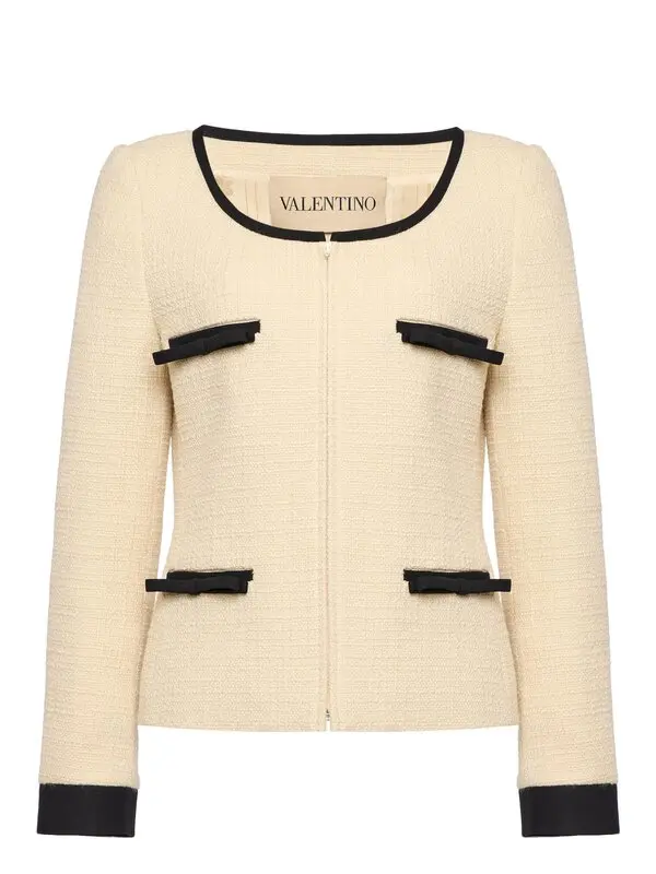Valentino Garavani Bow-detailed Tweed Jacket - Neutral