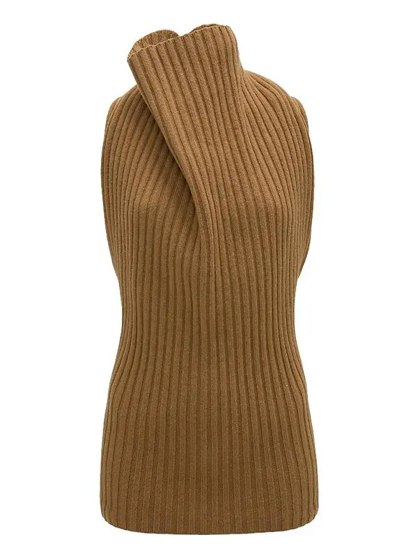 Victoria Beckham Sleeveless Rib Knit Top - Dark Caramel