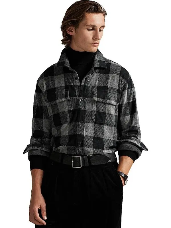 Polo Ralph Lauren Plaid Knit Flannel Overshirt - Black/grey