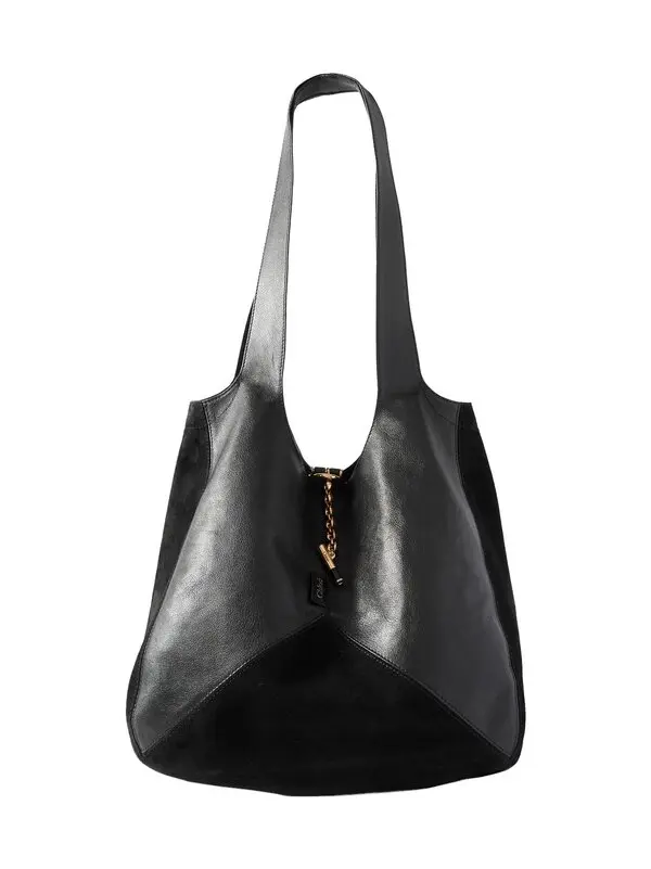 Chloé Balloon Paneled Leather And Suede Tote - Black