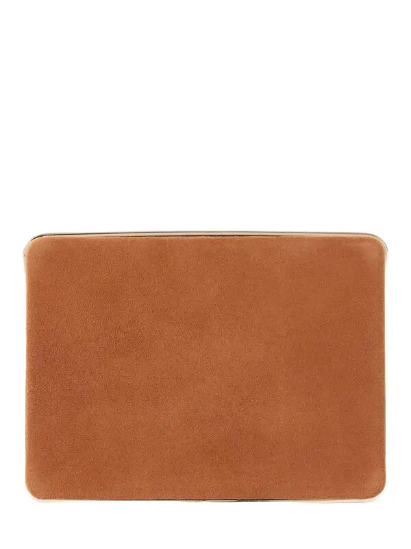 HUNTING SEASON Square Compact Leather-trimmed Suede Clutch - Brown