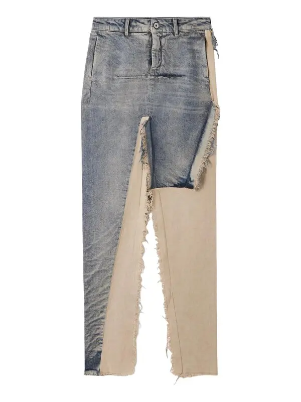 Rick Owens Distressed Cotton-trimmed Denim Maxi Skirt - Blue