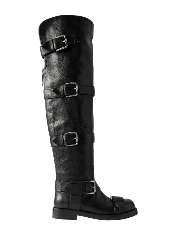 Dolce & Gabbana Bernini Buckled Crinkled-leather Over-the-knee Boots - Black