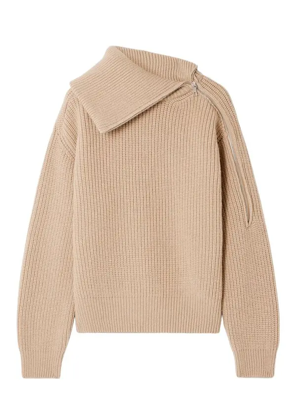 Dries Van Noten Ribbed Wool Zip-up Sweater - Neutrals