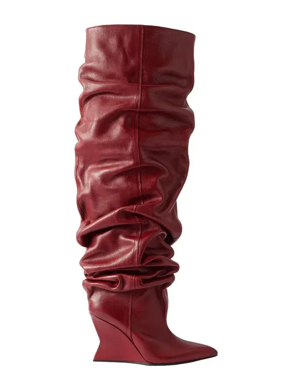 Balmain Textured-leather Over-the-knee Boots - Burgundy