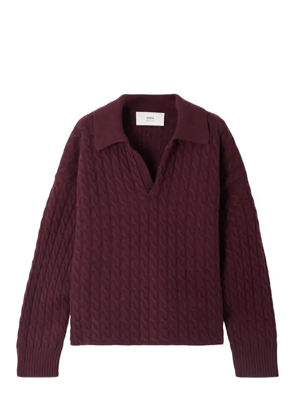 Ami Cable-knit Wool And Cashmere-blend Sweater - Burgundy