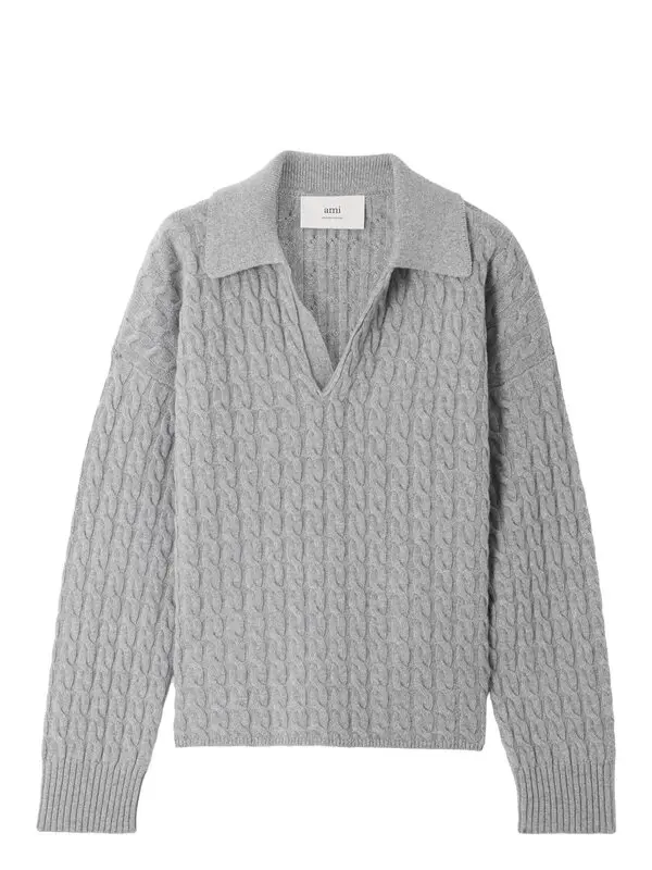 Ami Cable-knit Wool And Cashmere-blend Sweater - Gray
