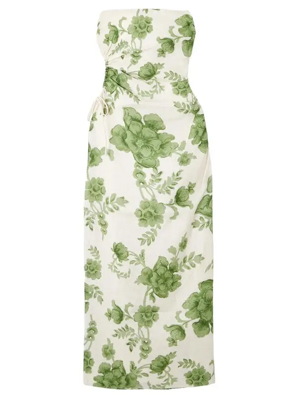 Sir The Label Gardella Strapless Cutout Floral-print Linen Midi Dress - Green