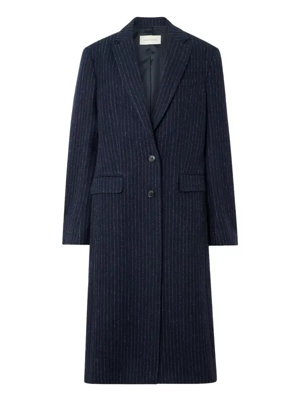 Dries Van Noten Pinstriped Wool-twill Mid-length Coat - Blue