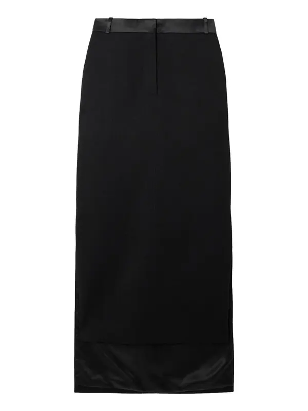 LANVIN Asymmetric Satin-trimmed Wool Skirt - Black