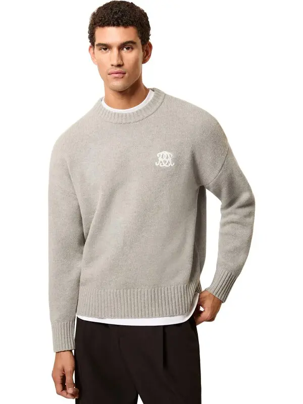 REISS Archibald Monogram Relaxed Jumper - Grey Melange