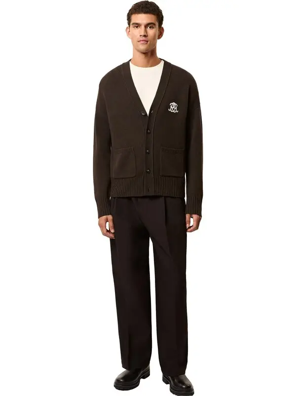 REISS Norris Monogram Embroidered Wool Cardigan - Brown