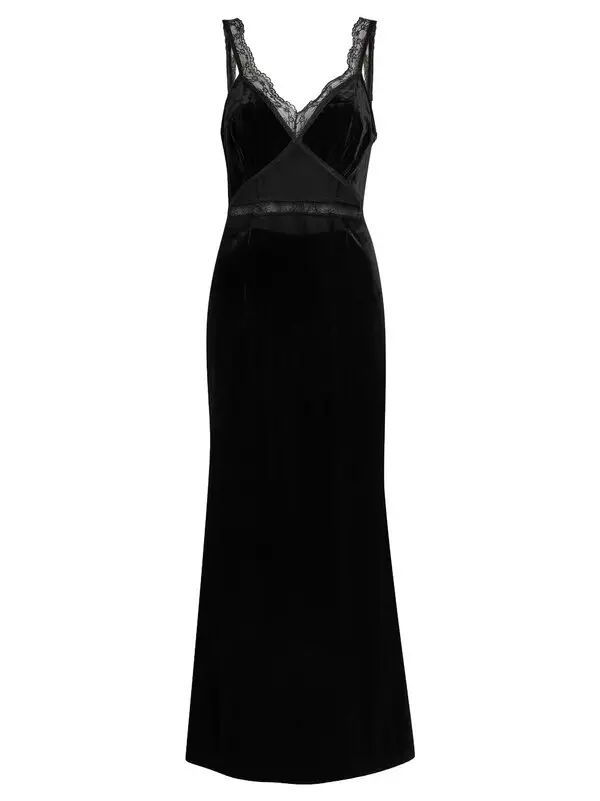 NEVER FULLY DRESSED Lace-embellished Velvet Midi Dress - Black