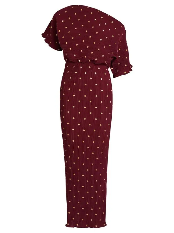 NEVER FULLY DRESSED Tilly Polka-dot Plissé Midi Dress - Red