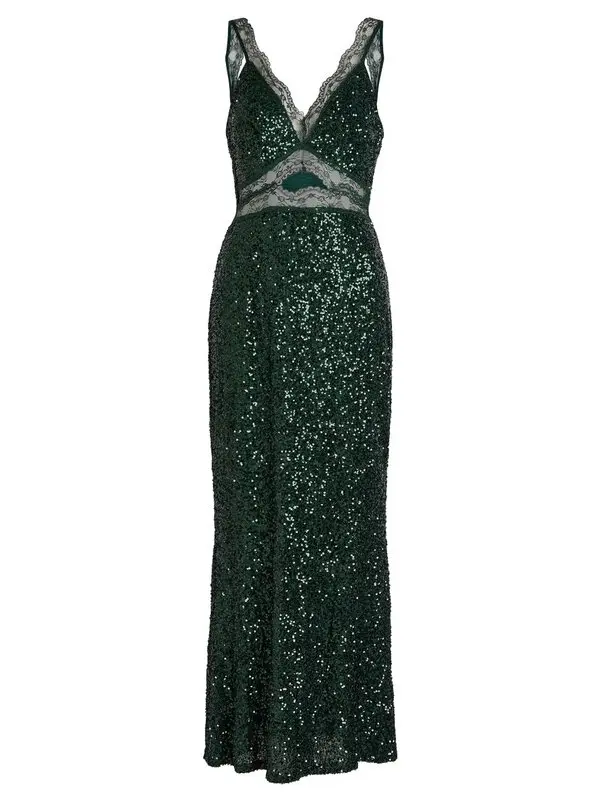 NEVER FULLY DRESSED Sequin-embellished Satin Maxi Dress - Green