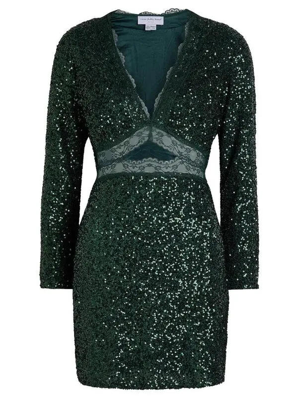 NEVER FULLY DRESSED Sequin-embellished Satin Mini Dress - Green