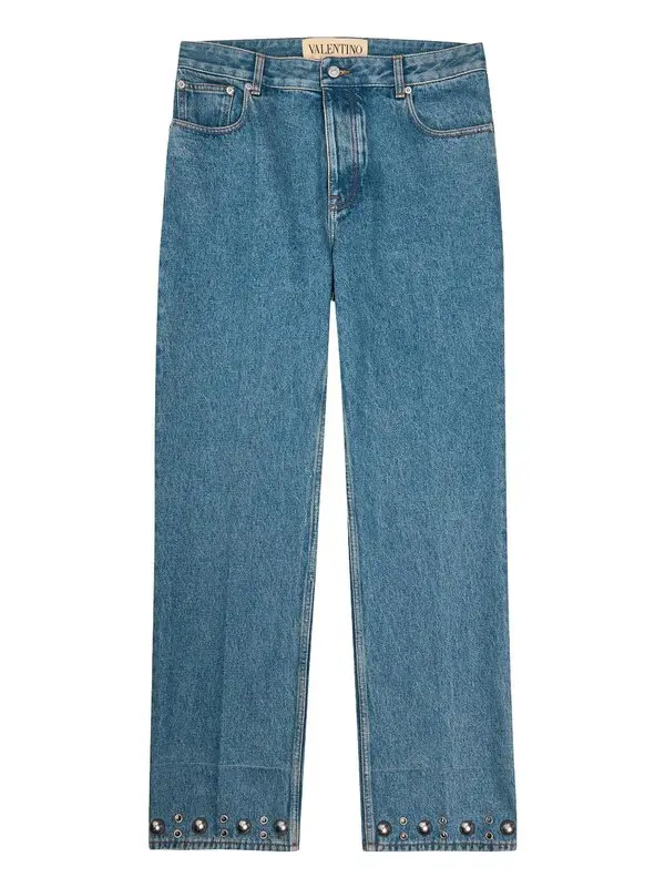 Valentino Garavani Stud-embellished Straight-leg Cotton Jeans - Denim