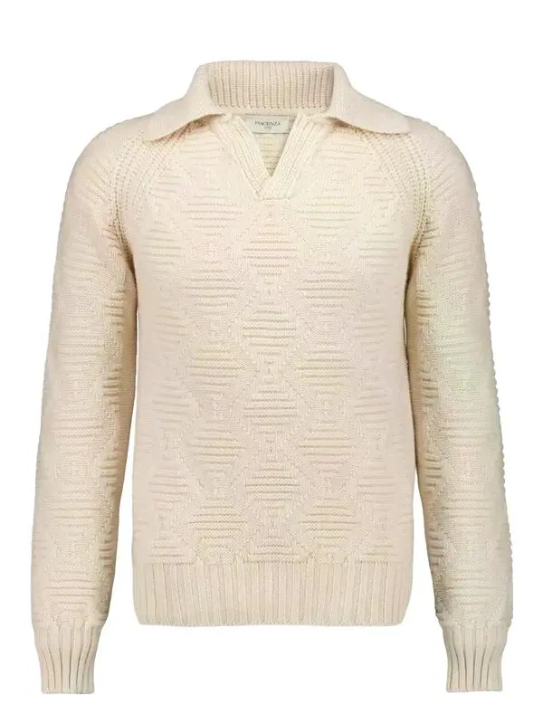 PIACENZA CASHMERE 1733 V-neck Cable-knit Polo Shirt - Neutrals