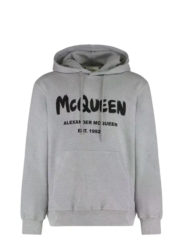Alexander McQueen Contrasting Logo Cotton Hoodie - Grey