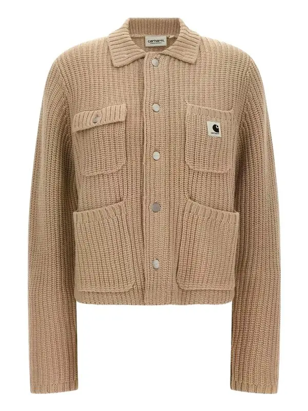 Carhartt Work In Progress Ribbed Logo-patch Cardigan - Neutrals