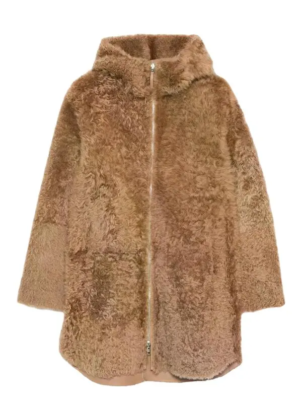 UTZON Joli Hooded Shearling Coat - Neutrals