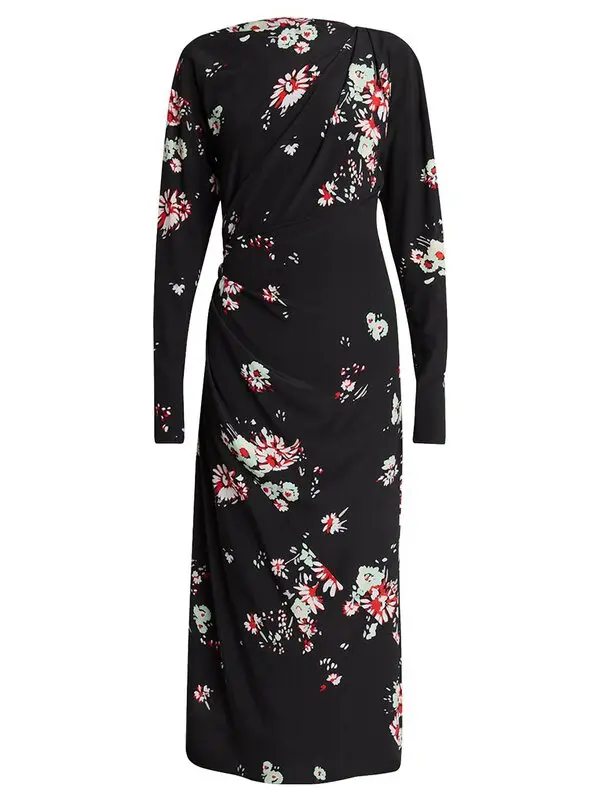 Proenza Schouler Trudie Floral Draped Long-sleeve Dress - Black Multi