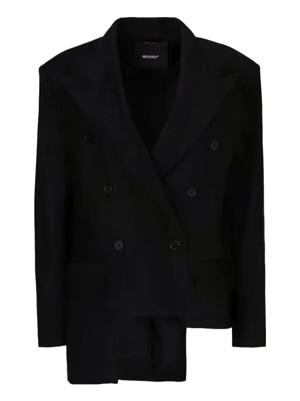MEDEEA Asymmetrical Double-breasted Blazer - Black