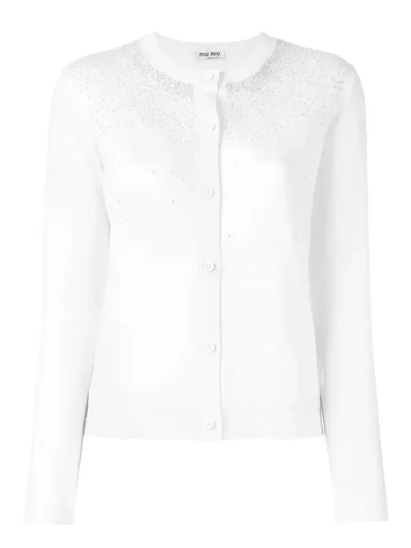 Miu Miu Sequin Stars Virgin Wool Cardigan - White