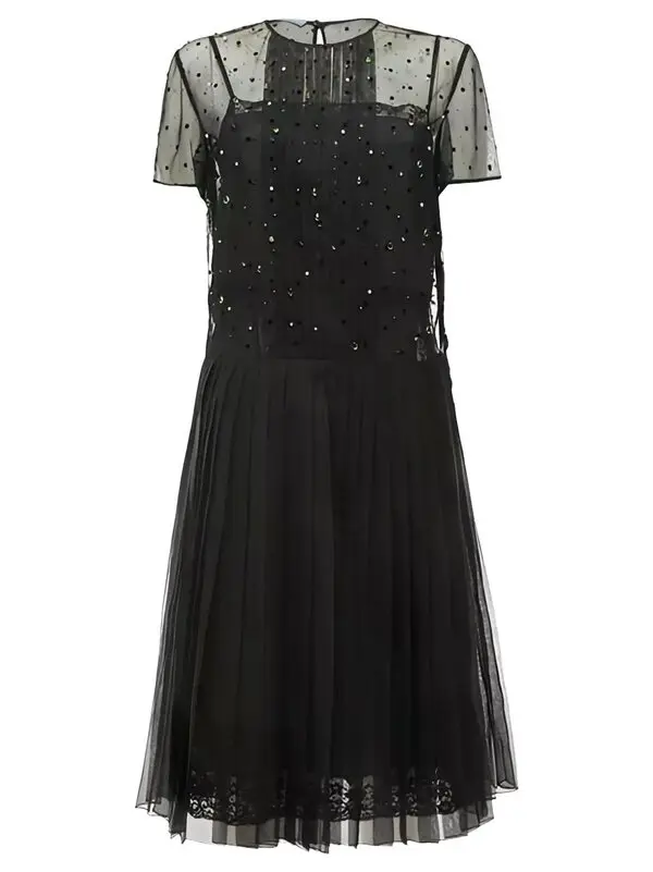 Prada Crystal-embellished Pleated Dress - Black