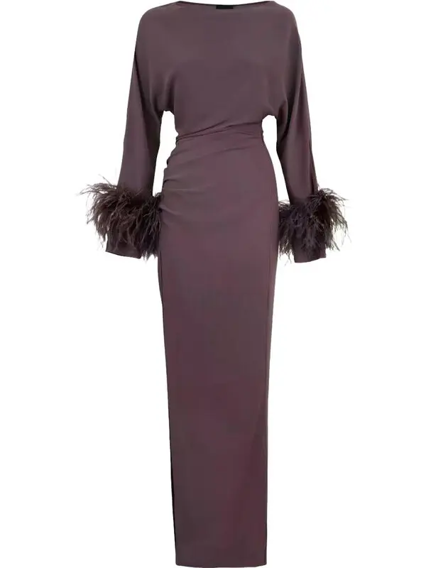 Lapointe Feather-trim Long-sleeve Maxi Dress - Brown
