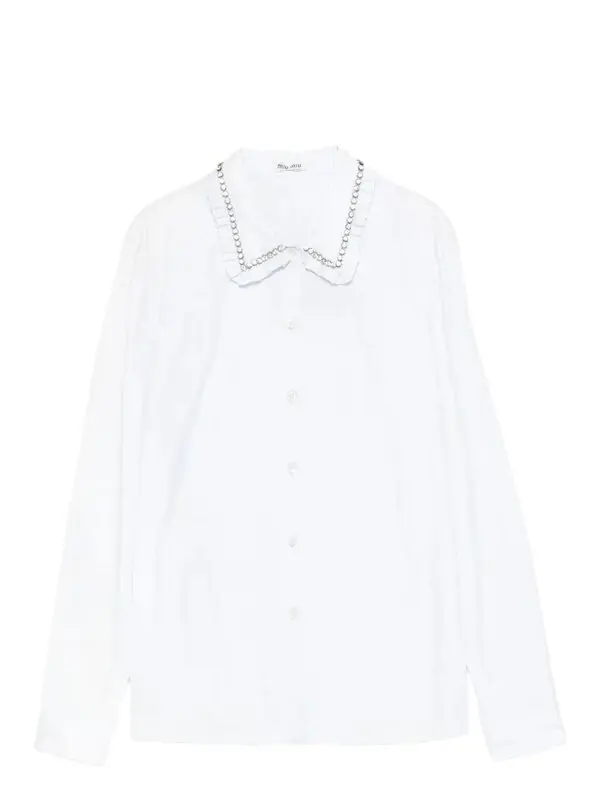 Miu Miu Embellished Ruffled-collar Shirt - Grey