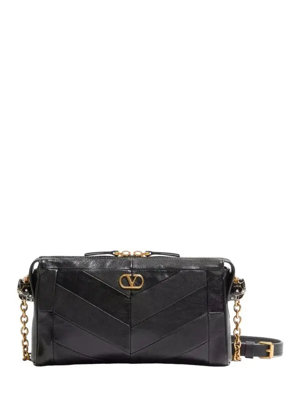 Valentino Garavani Panthea Small Shoulder Bag In Nappa Leather With Chevron Pattern - Black