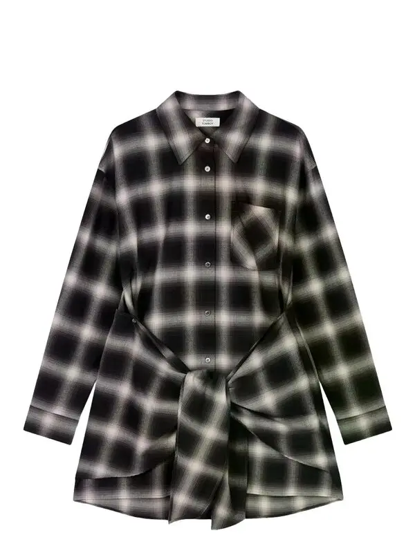 STUDIO TOMBOY Checked Wrap Shirt - Black