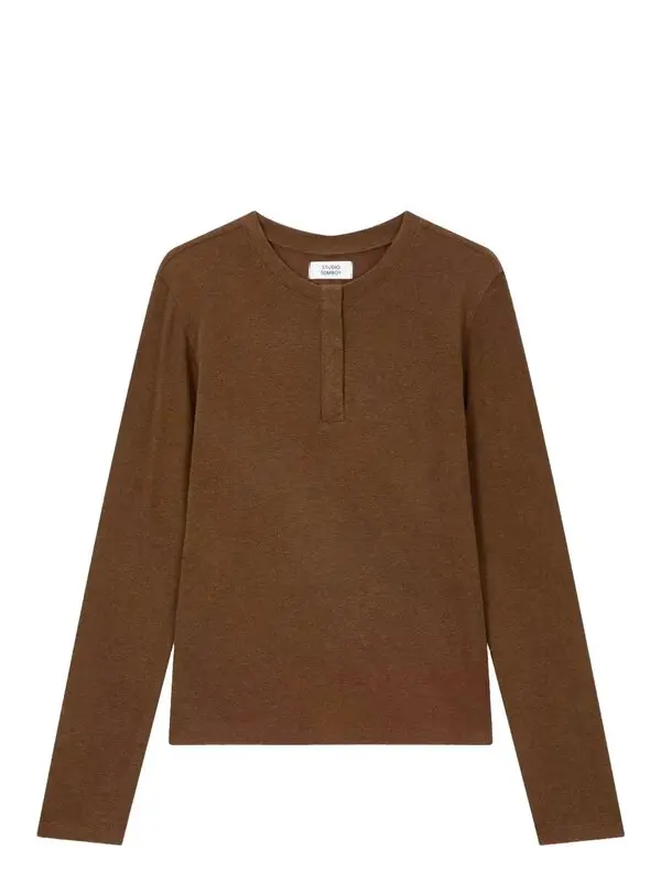 STUDIO TOMBOY Henley-neck Long-sleeve T-shirt - Brown