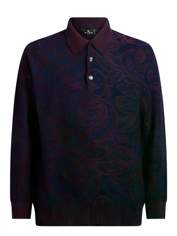 Etro Jacquard Wool Polo Shirt - Blue