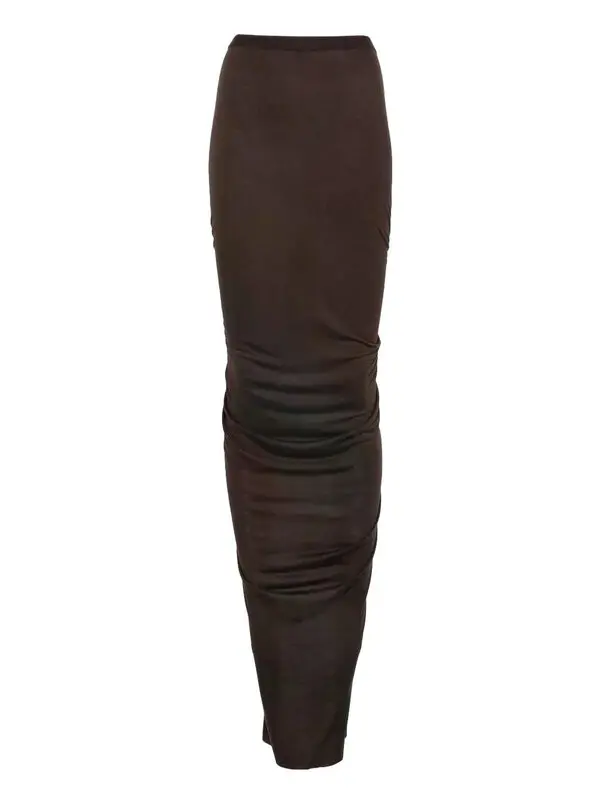 Rick Owens Ruched Midi Skirt - Brown