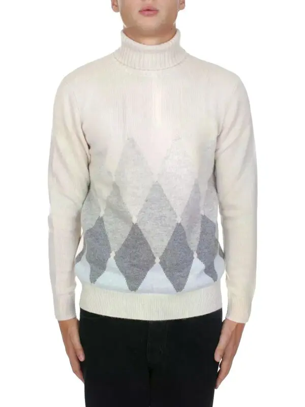 BALLANTYNE Argyle Roll-neck Cashmere Sweater - White
