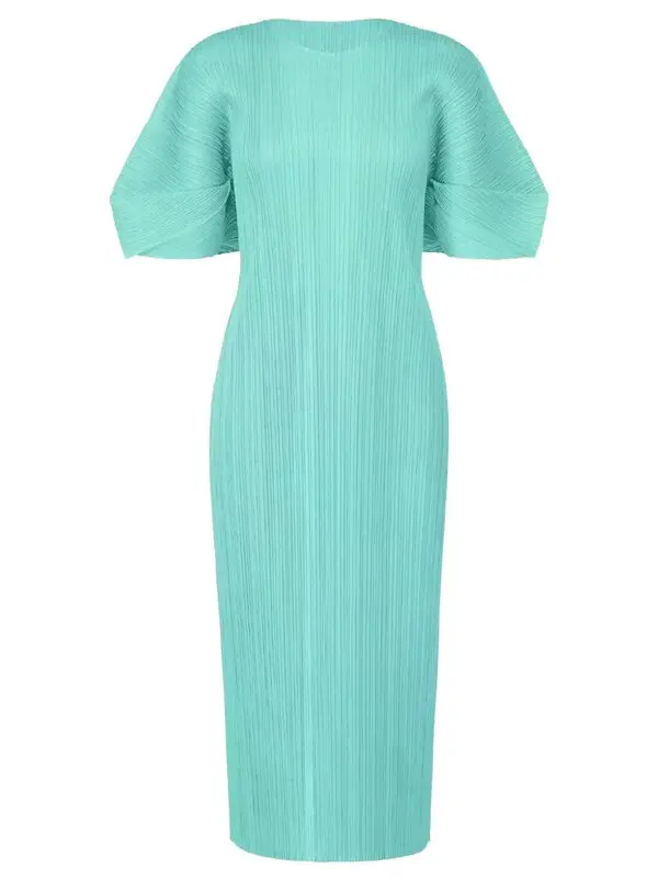 Issey Miyake Pleated Puff-sleeve Midi Dress - Blue
