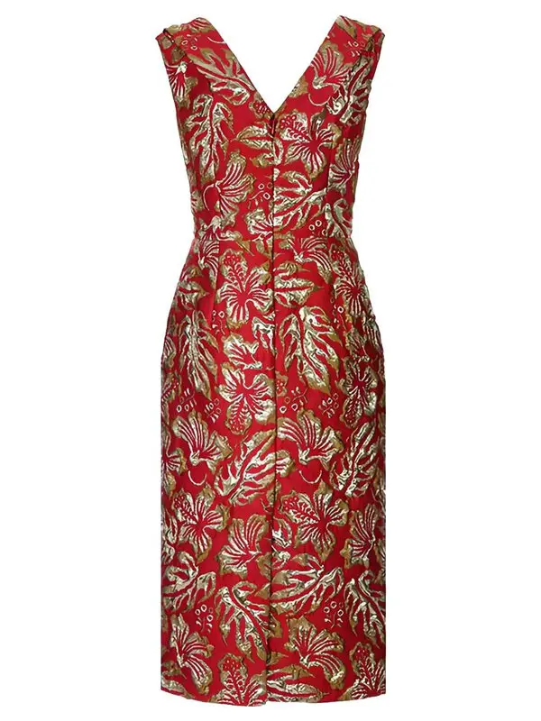 Prada Hibiscus-motif Jacquard Midi Dress - Red