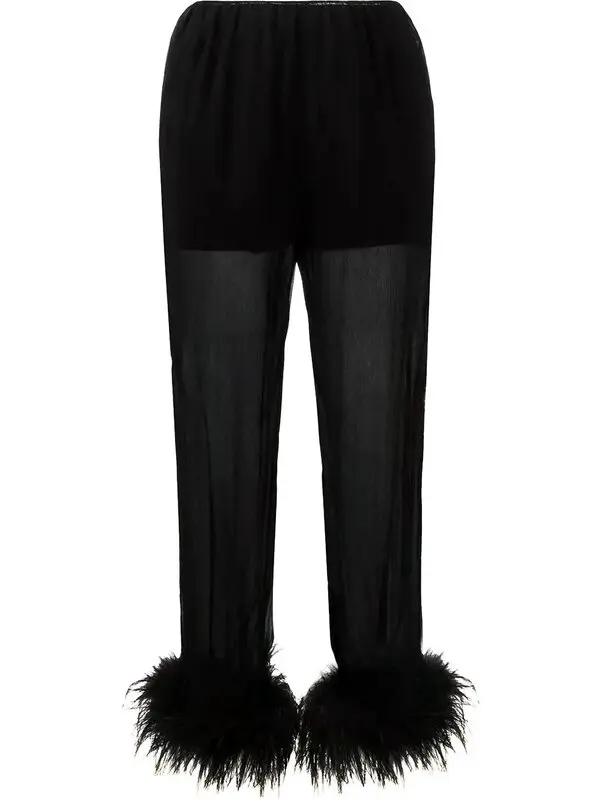 Prada Sheer Effect Trousers With Ostrich Feather Cuffs - Black