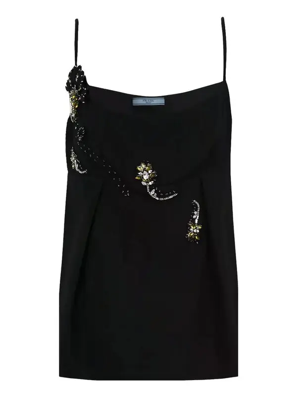 Prada Jewel-embellished Pleated Top - Black