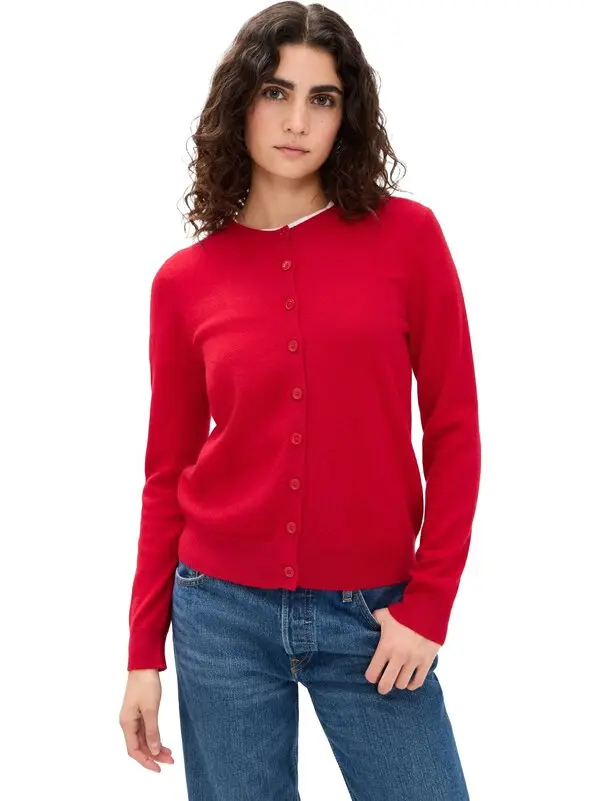 Enza Costa Cashmere Fitted Cardigan - Classic Red