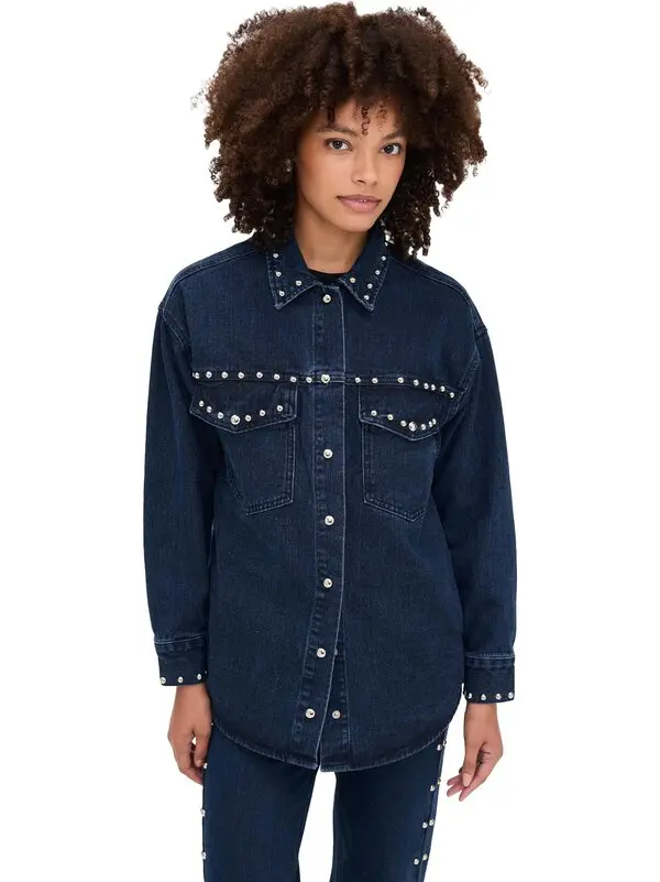 Moon River Studded Denim Jacket - Indigo