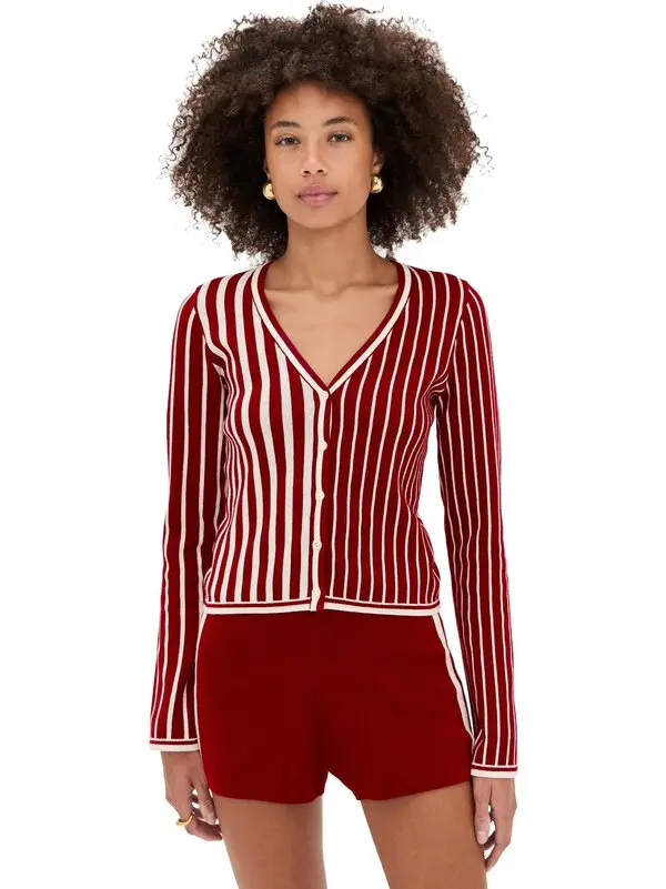 STATE & LAKE Striped Knit Cotton Cardigan - Burgundy