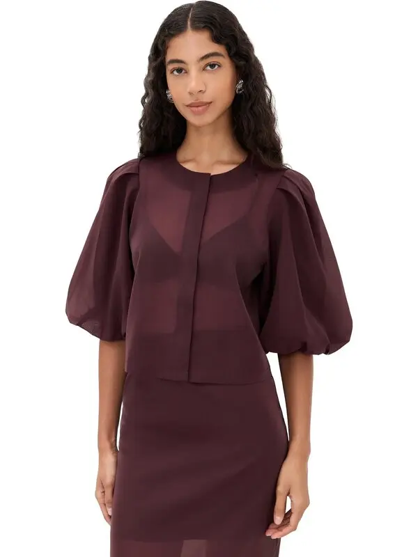 LE BOP Liza Puff Sleeve Organza Top - Mahogany