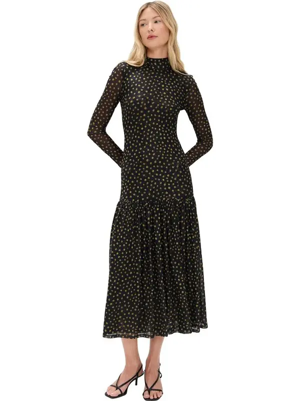 Misa Leylani Midi Dress - Golden Polka Dot Mesh